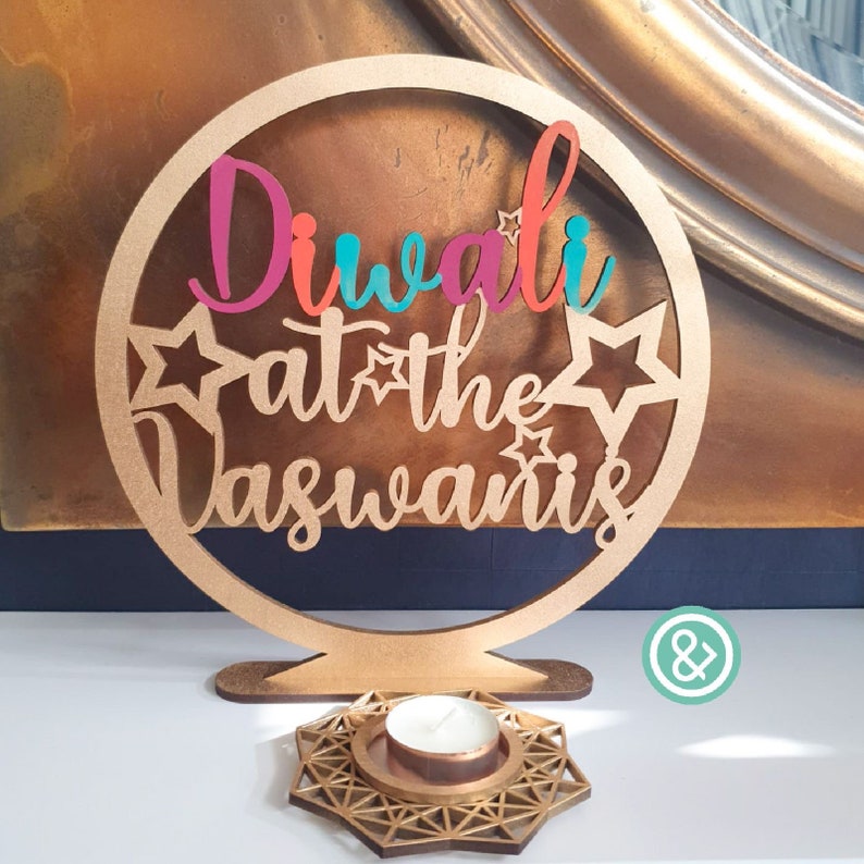 Personalised Freestanding Diwali Sign With Geometric Tealight - Etsy