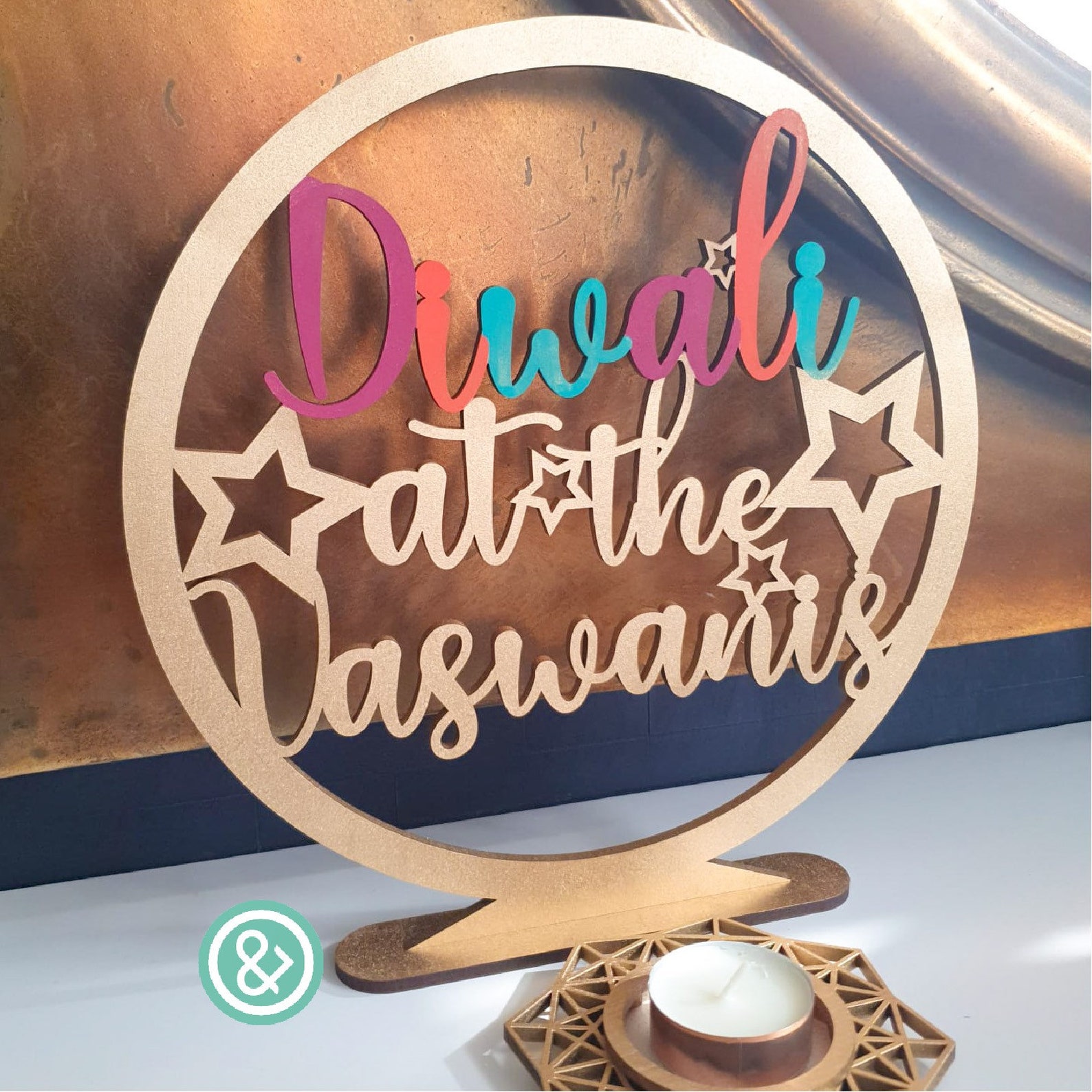 Personalised Freestanding Diwali Sign With Geometric Tealight - Etsy
