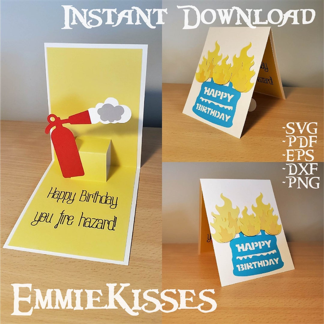 3D Pop-up Fire Hazard Birthday Card SVG Cutting File - Instant Download ...