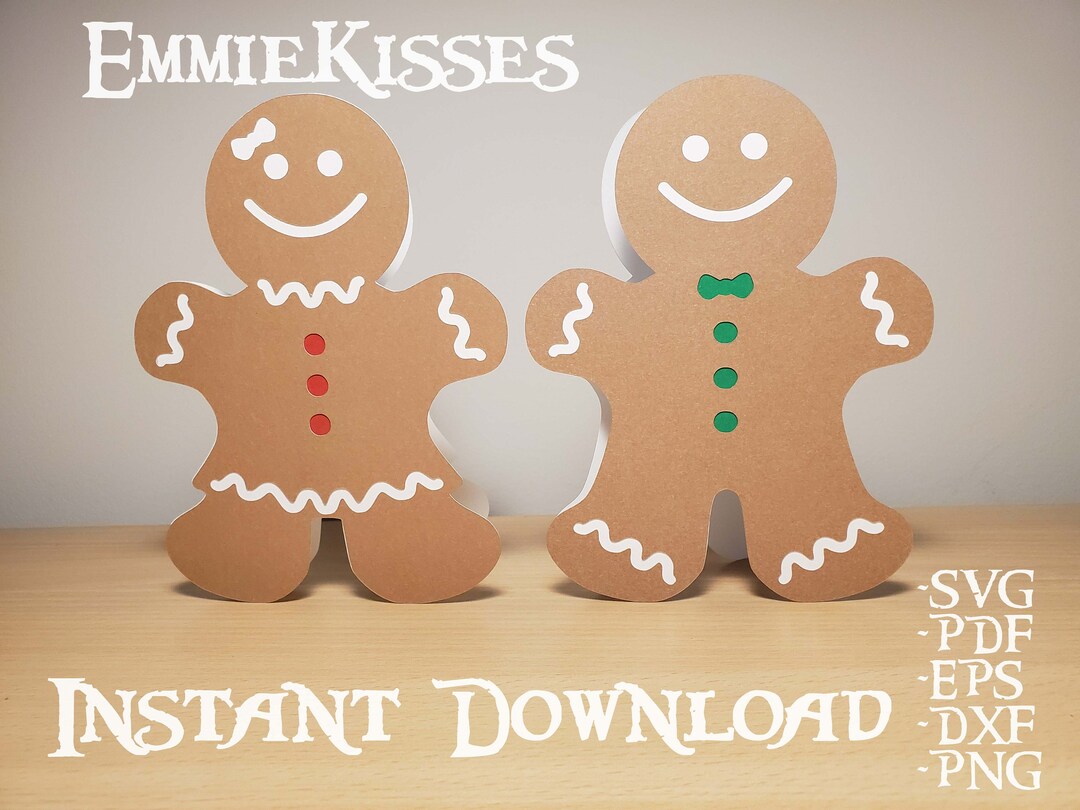 Gingerbread People Cards SVG Cutting File - Instant Download - Etsy