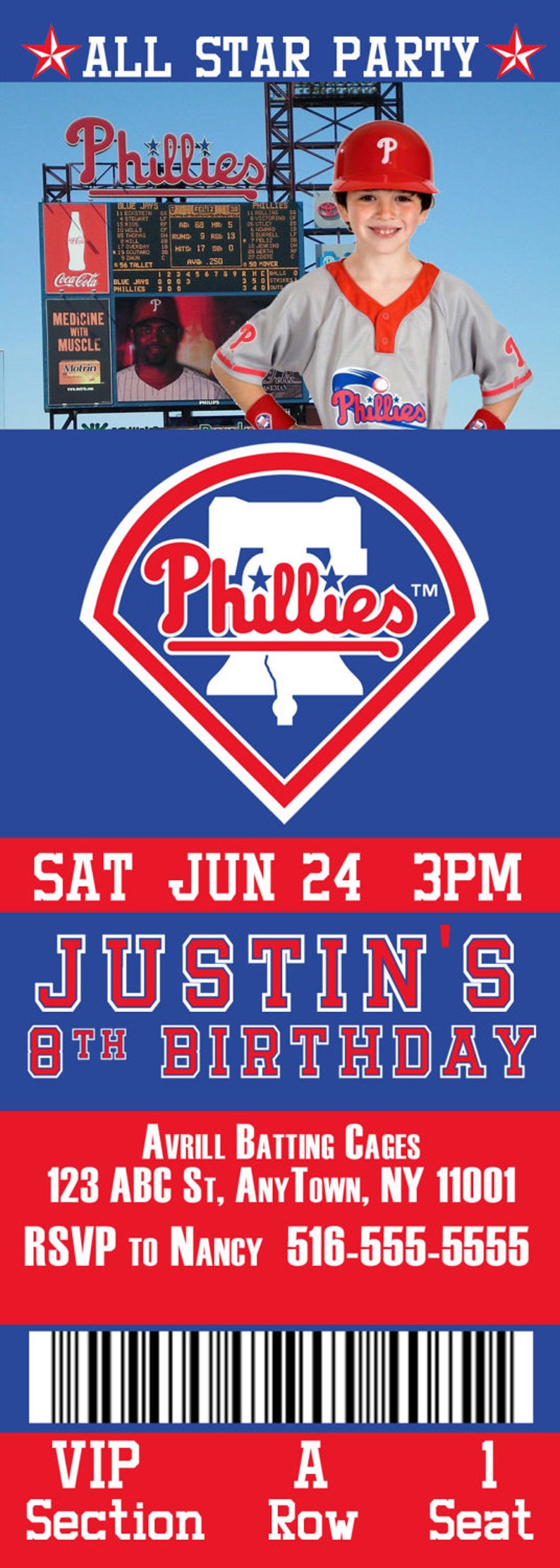 Philadelphia Phillies Birthday Ticket Invitation Etsy
