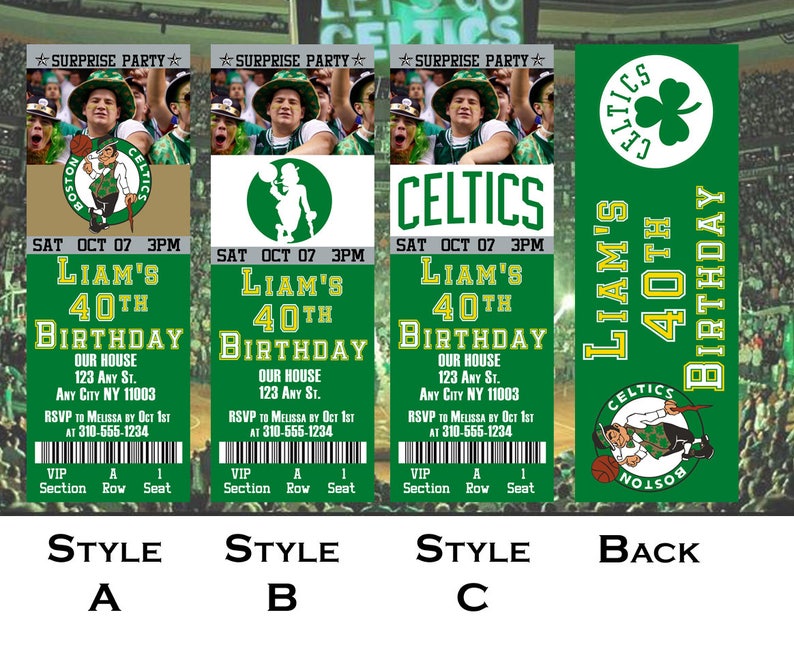 Boston Celtics Ticket Invitation Etsy