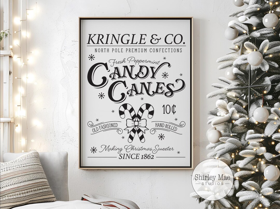 Candy Cane Sign Art: Kringle & Co Christmas Decor Instant Digital ...