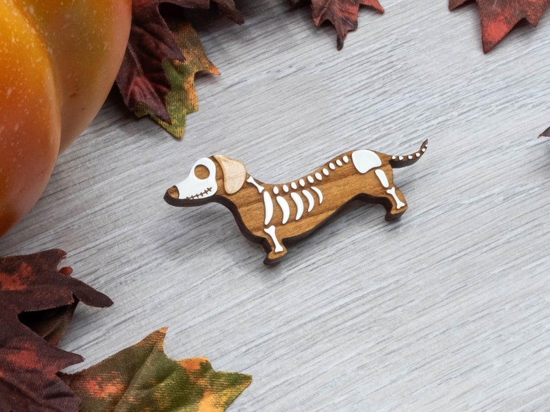 Halloweenie Dachshund Pin Hand Painted Skeleton Dog Brooch | Etsy