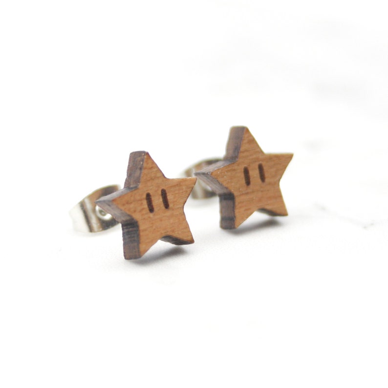 Super Mario Star Earrings Wooden Studs Eco Friendly and | Etsy