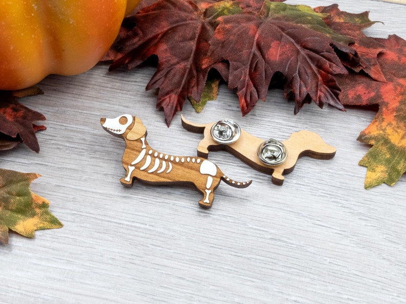 Halloweenie Dachshund Pin Hand Painted Skeleton Dog Brooch | Etsy