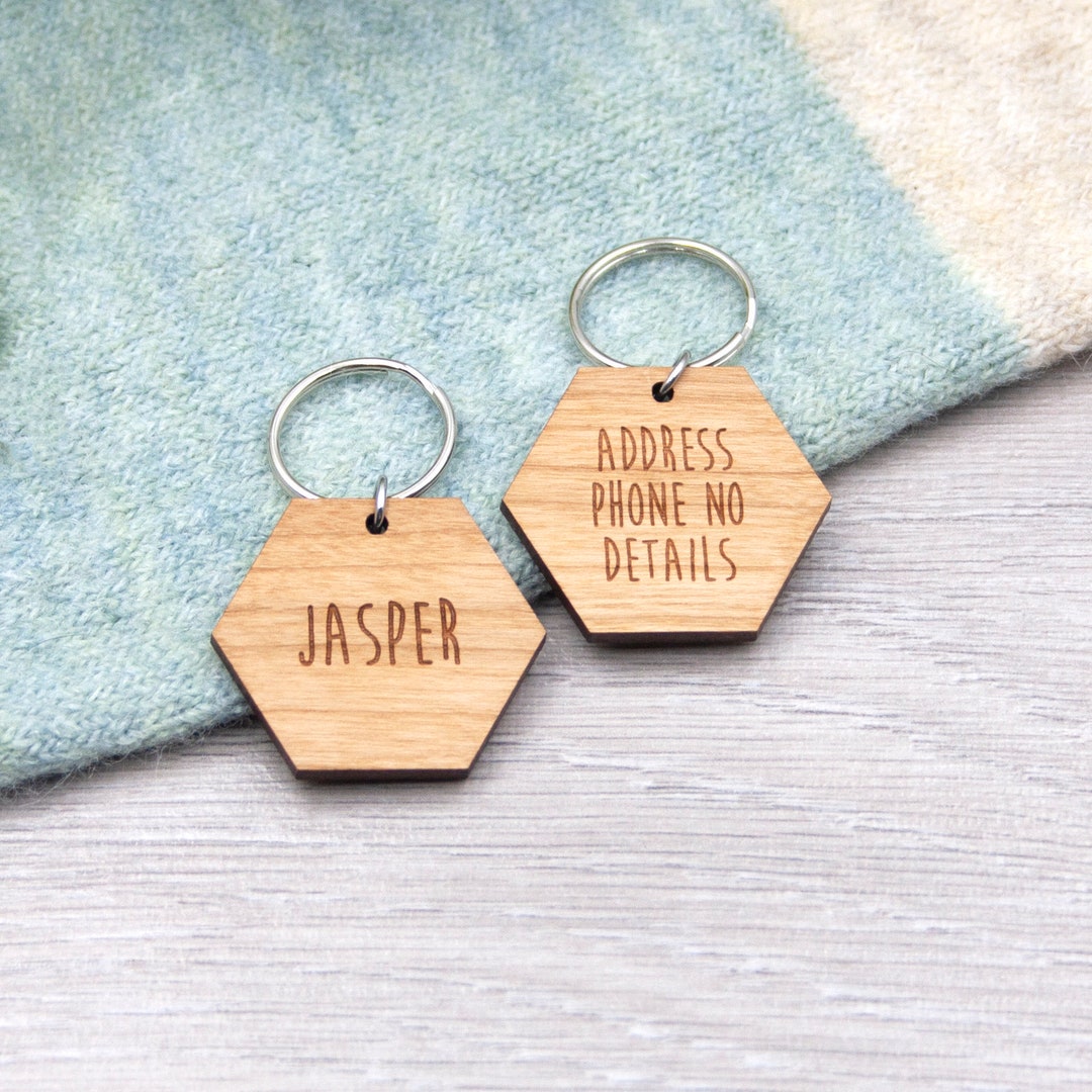 Personalised Hexagon Pet Tag Wooden Dog ID Tag Gift for - Etsy