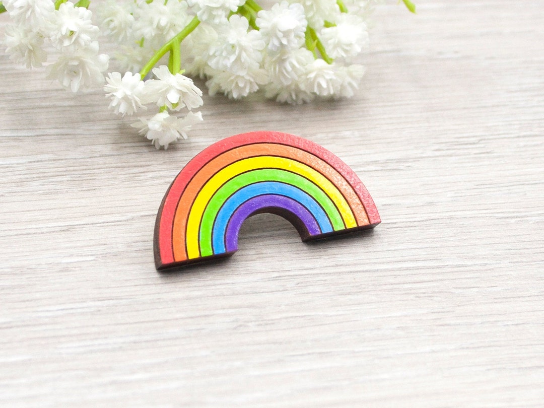 Rainbow Pin Badge Hand-painted Colourful Wooden Accessory, Vibrant ...