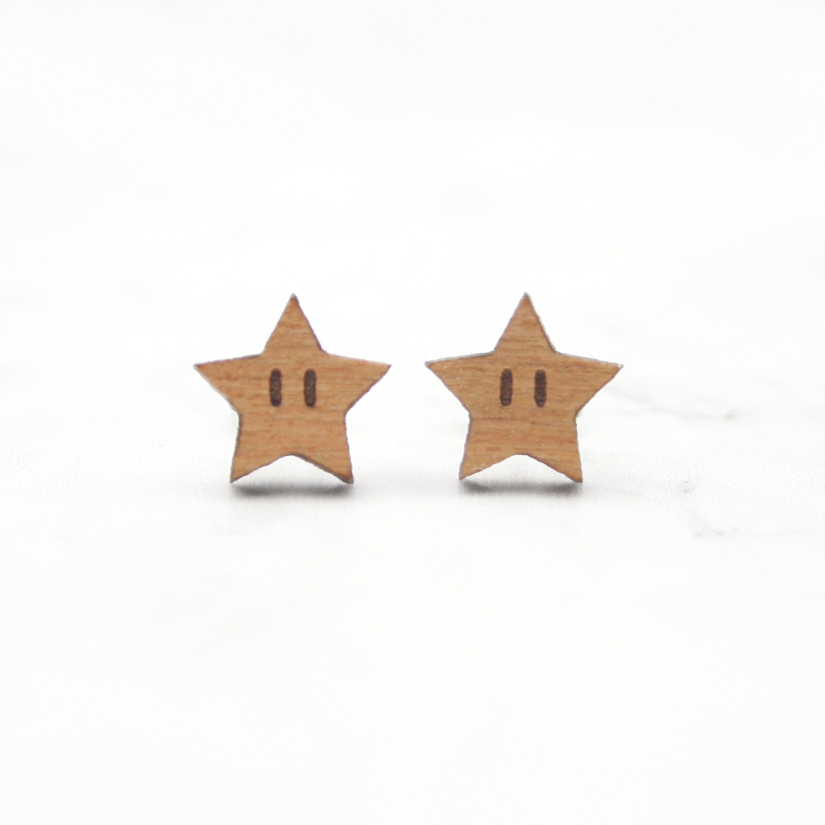 Super Mario Star Earrings Wooden Studs Eco Friendly and | Etsy