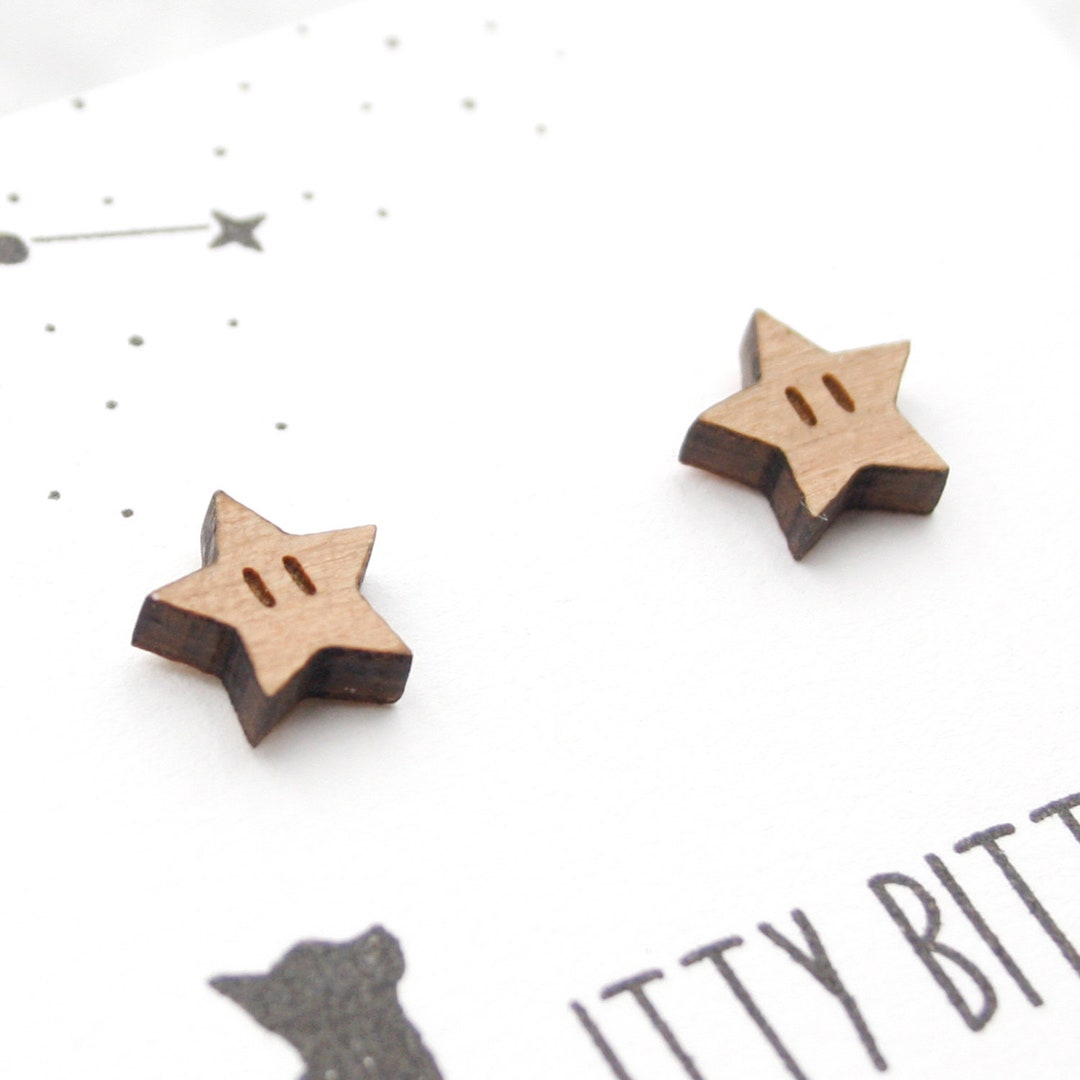 Super Mario Star Earrings Wooden Studs Eco Friendly and - Etsy