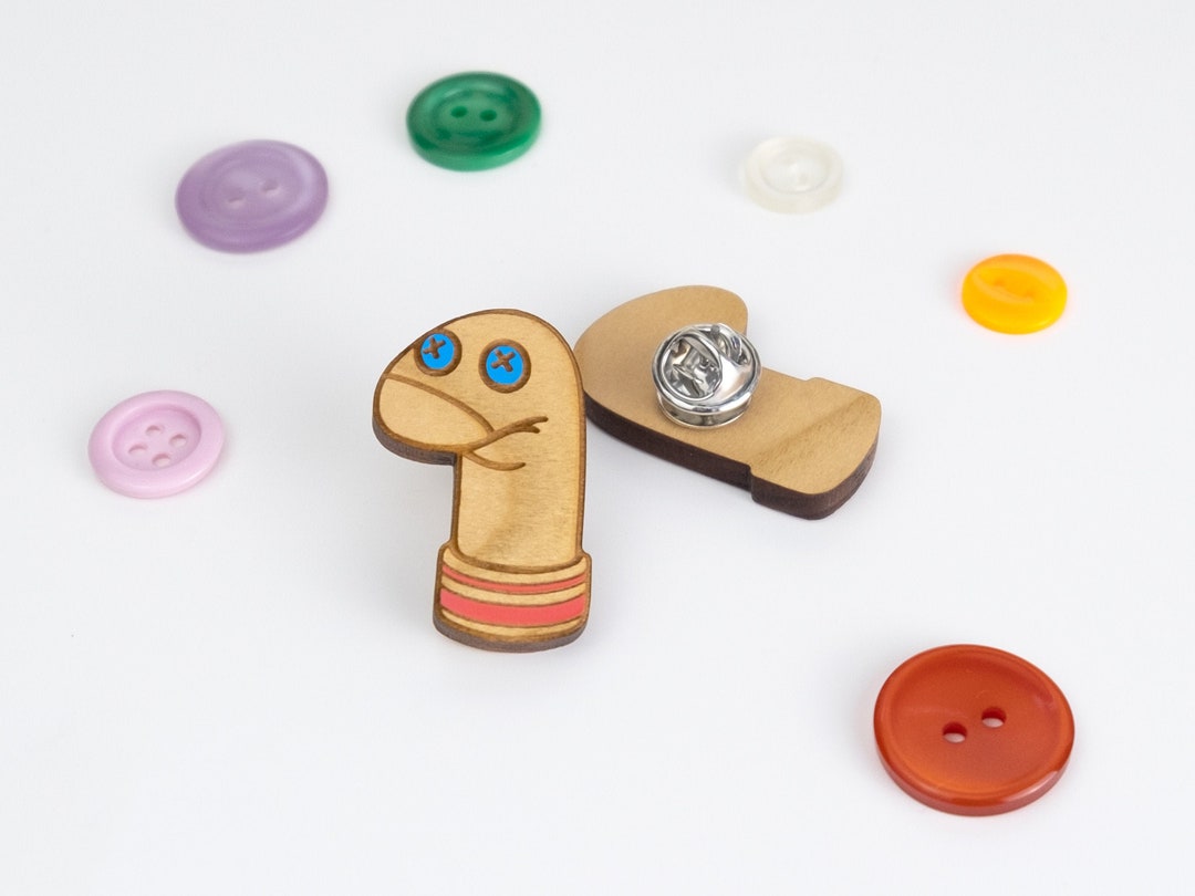 Sock Puppet Pin Hand Painted Fun Novelty Badge Wooden - Etsy