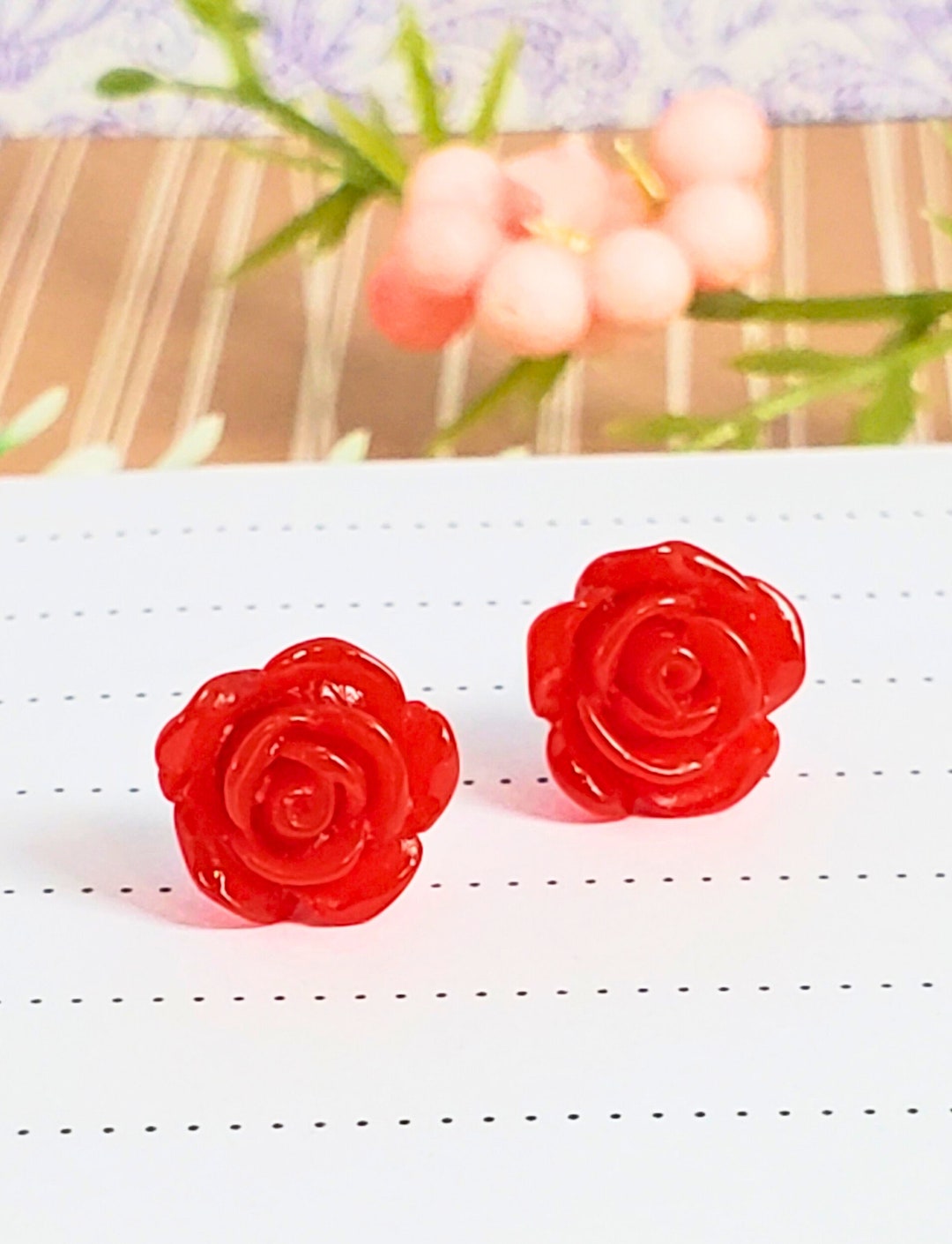 Rosey Red Rose Stud Earrings Floral Studs Dainty Jewelry Mothers Day - Etsy