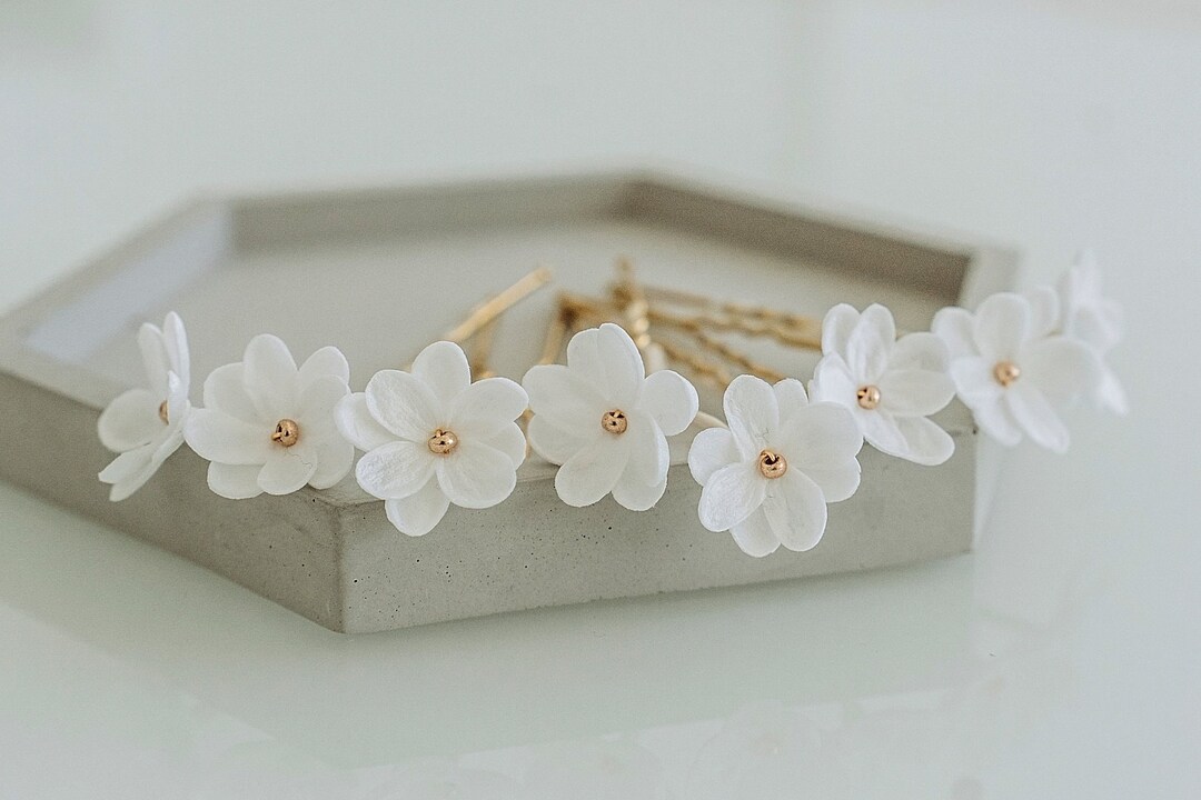 White Flowers Bridal Hair Pins, Wedding Hair Pins Small Flowers - Etsy