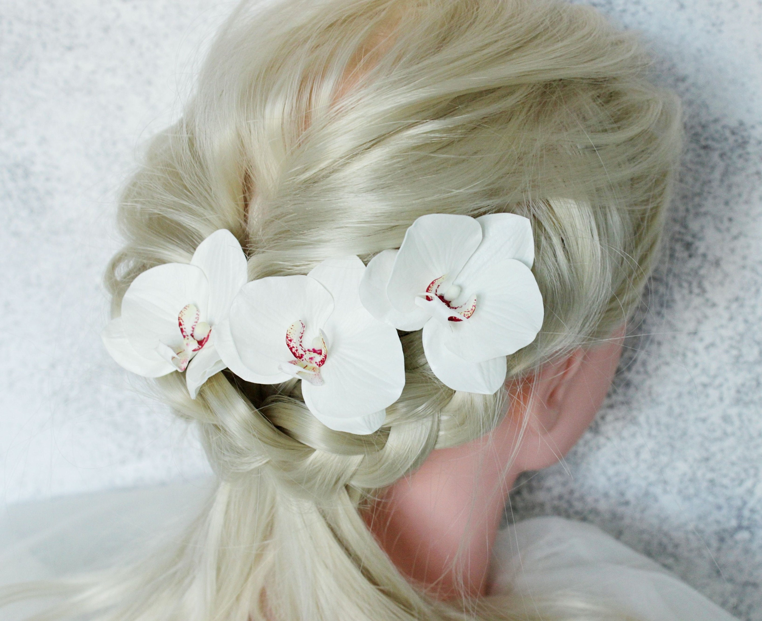 White Orchid Hair Pins Tropical Bridal Hair Piece Beach - Etsy