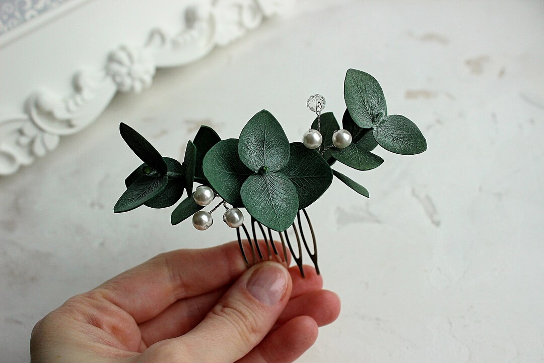 Eucalyptus Hair Comb Pearl Greenery Hair Piece - Etsy