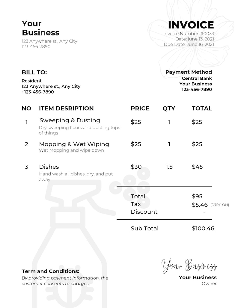 Clean Invoice Template | Editable Canva Invoice | Simple Business ...