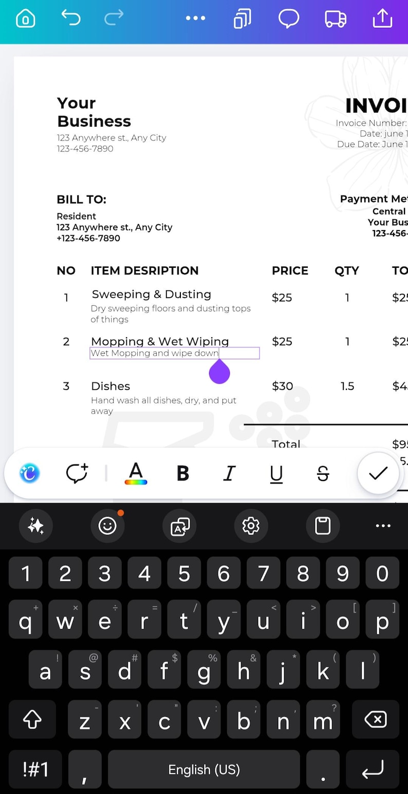 Clean Invoice Template | Editable Canva Invoice | Simple Business ...
