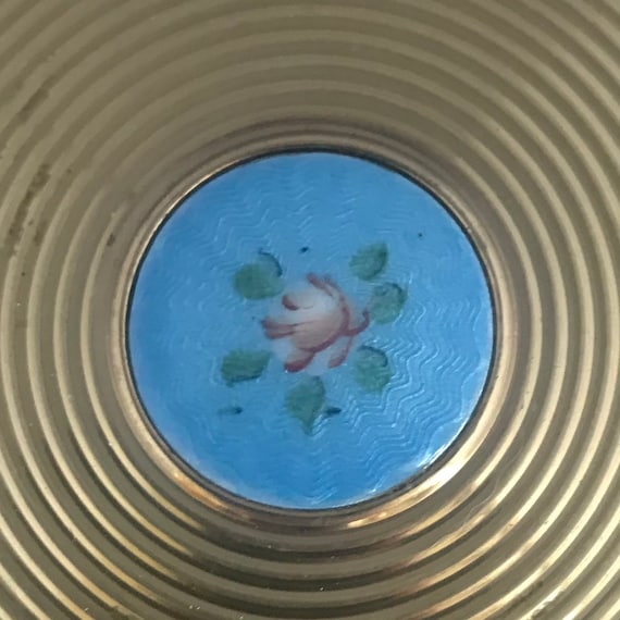 1930s Rare Evans Gold Mesh Powder Compact with blue g… - Gem