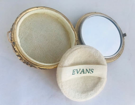 1930s Rare Evans Gold Mesh Powder Compact with blue g… - Gem