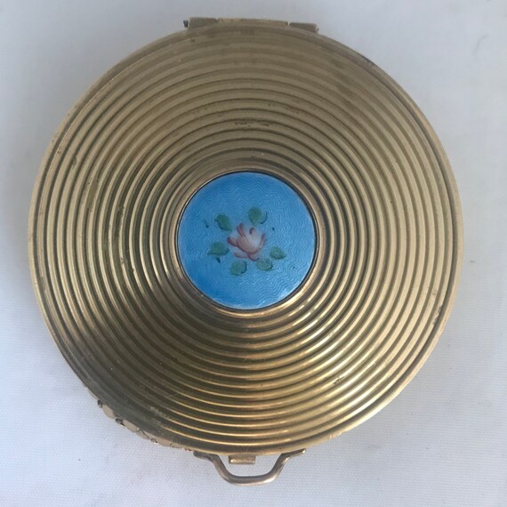 1930s Rare Evans Gold Mesh Powder Compact with blue g… - Gem