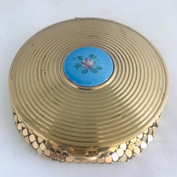 1930s Rare Evans Gold Mesh Powder Compact with blue g… - Gem