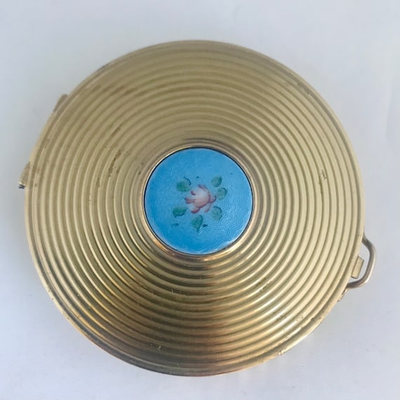 1930s Rare Evans Gold Mesh Powder Compact with blue g… - Gem