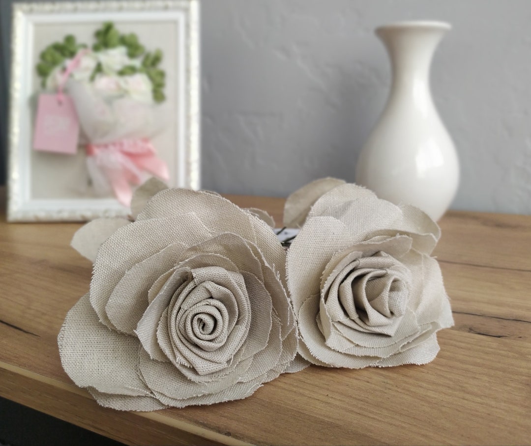 Linen Rose With Long Stem, 4th Anniversary Gift - Etsy