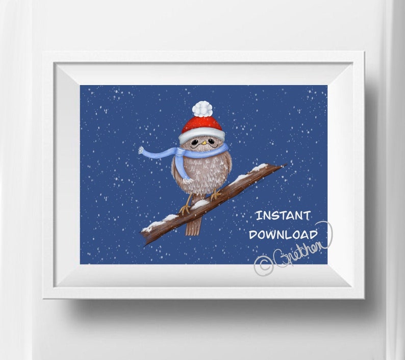Winter Bird in the Snow Winter Hat Christmas Art Winter Print Snowy ...
