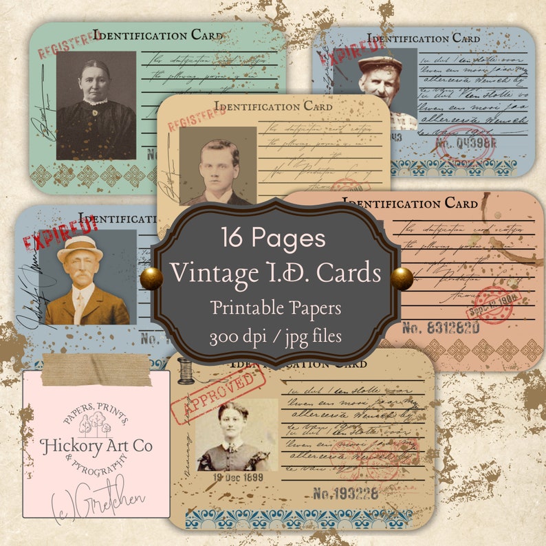 Vintage Look Employee ID Cards, Plus Labels, Tags, Background Papers ...