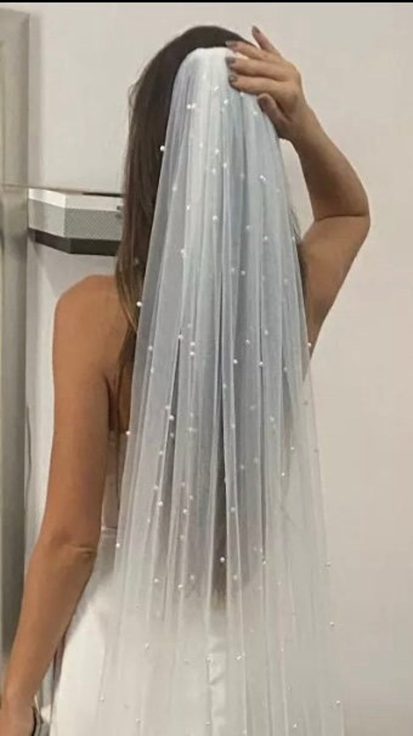 Pearl Veil White Veil With Comb Pearl Veil Ivory Elbow Veil - Etsy