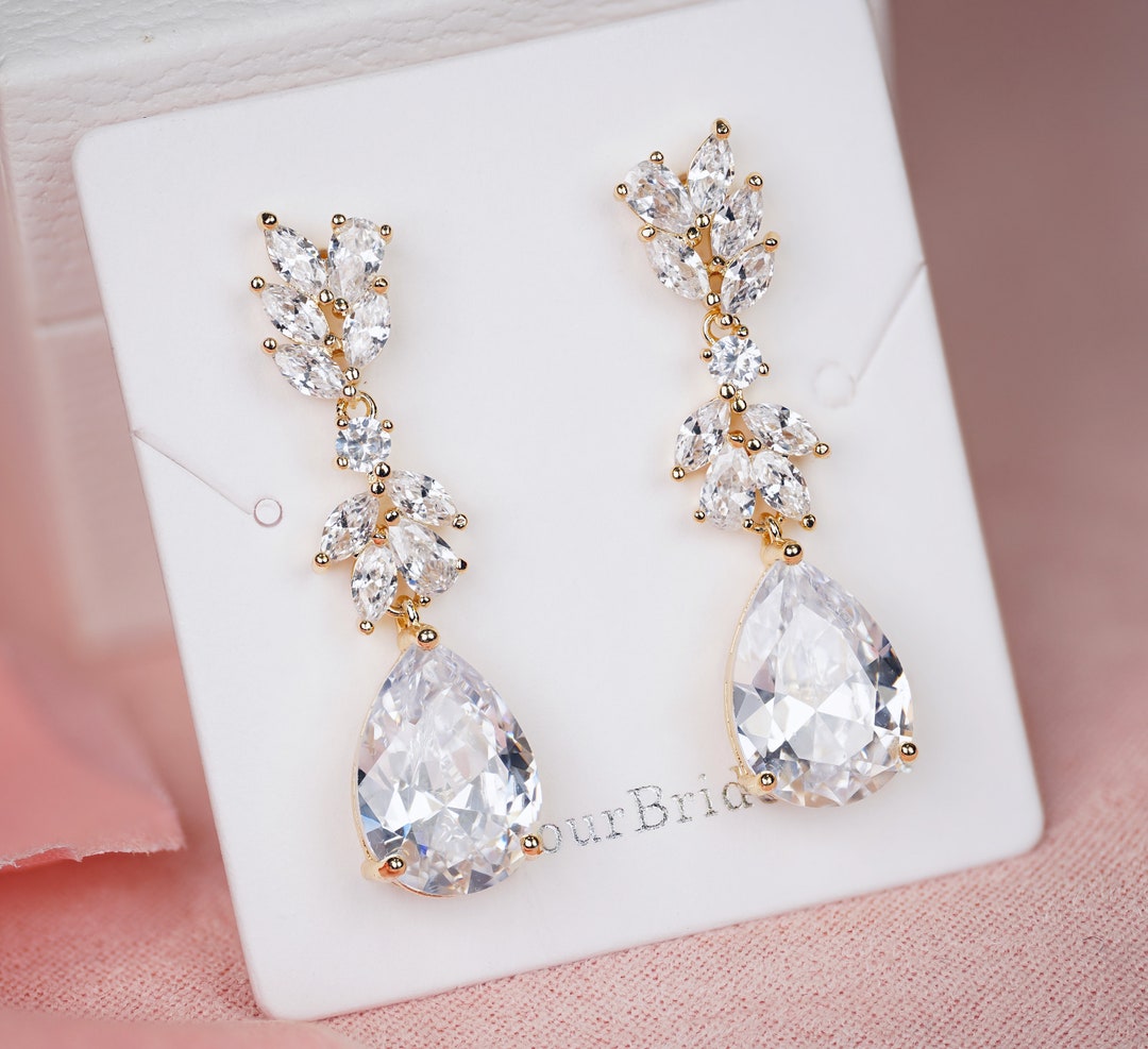 Crystal Bridal Earrings Drop Wedding Earrings Drop Bridal Earrings Gold ...