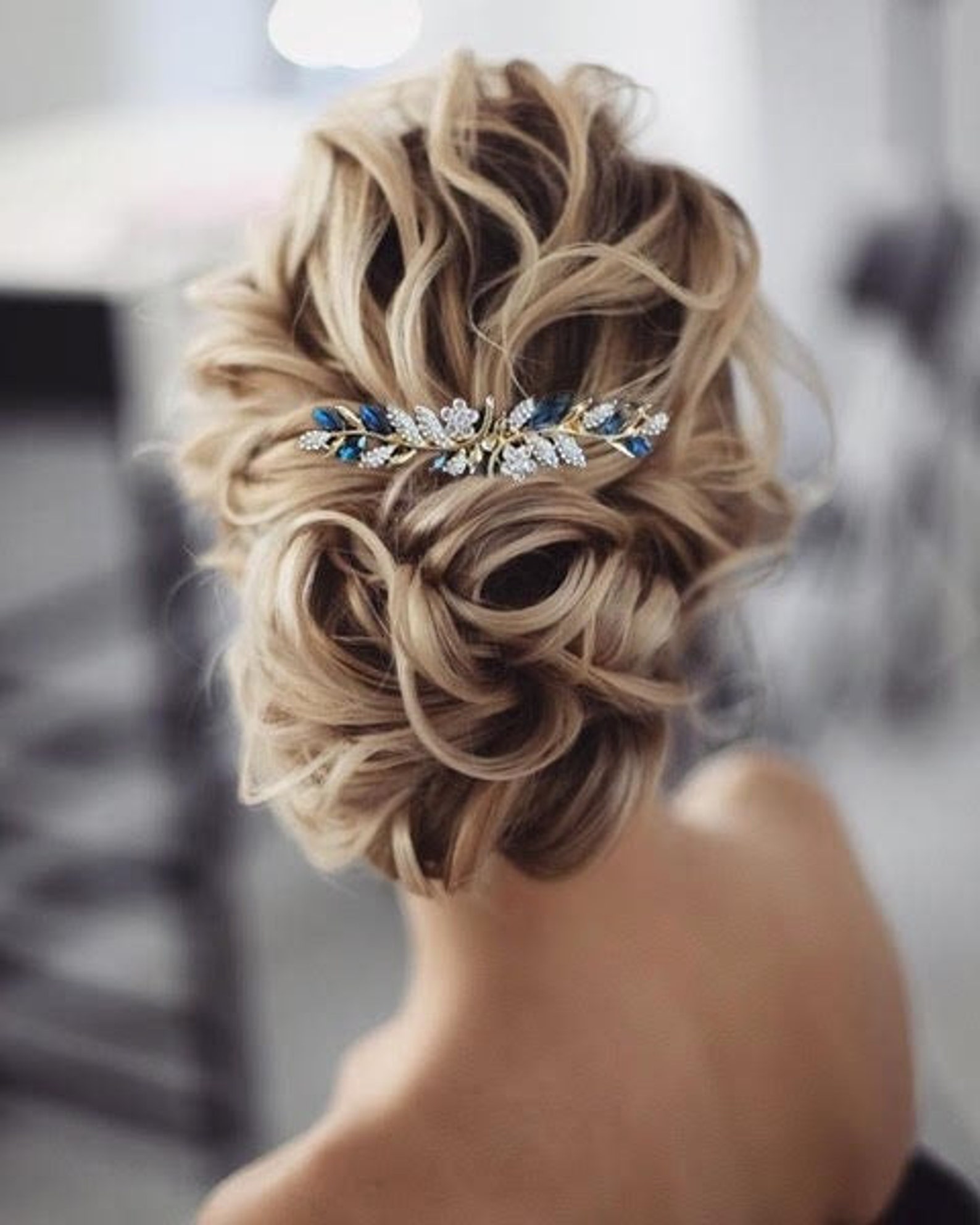 Blue Sapphire Hair Piece Crystal Hair Comb Floral Bridal Hair ...