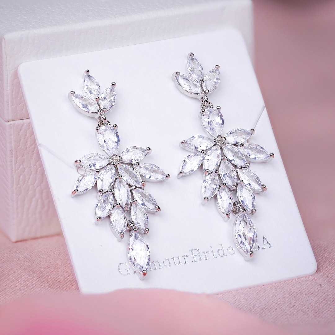Crystal Bridal Earrings Crystal Earrings Drop Earrings Silver Wedding ...