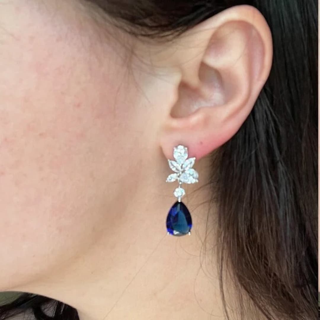 Sapphire Bridal Earrings Crystal Bridal Earrings Blue Sapphire Wedding ...