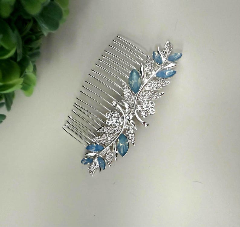 Blue Sapphire Hair Piece Crystal Hair Comb Floral Bridal Hair ...