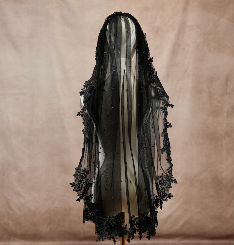 Black Lace Veil Black Wedding Veil Goth Veil Witch Veil Halloween Veil ...