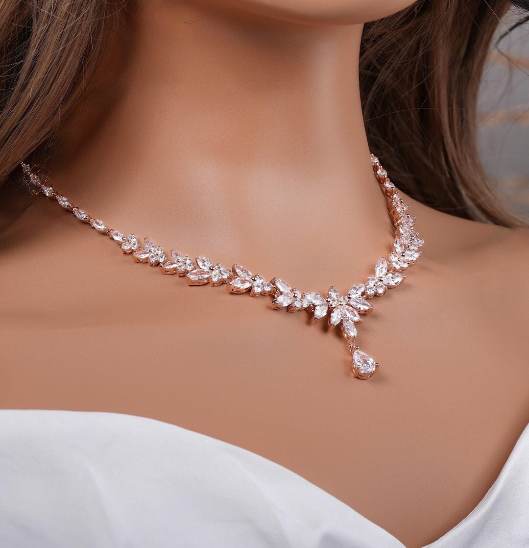 Bridal Necklace Set Rose Gold Wedding Jewelry for Bride Rose Gold ...