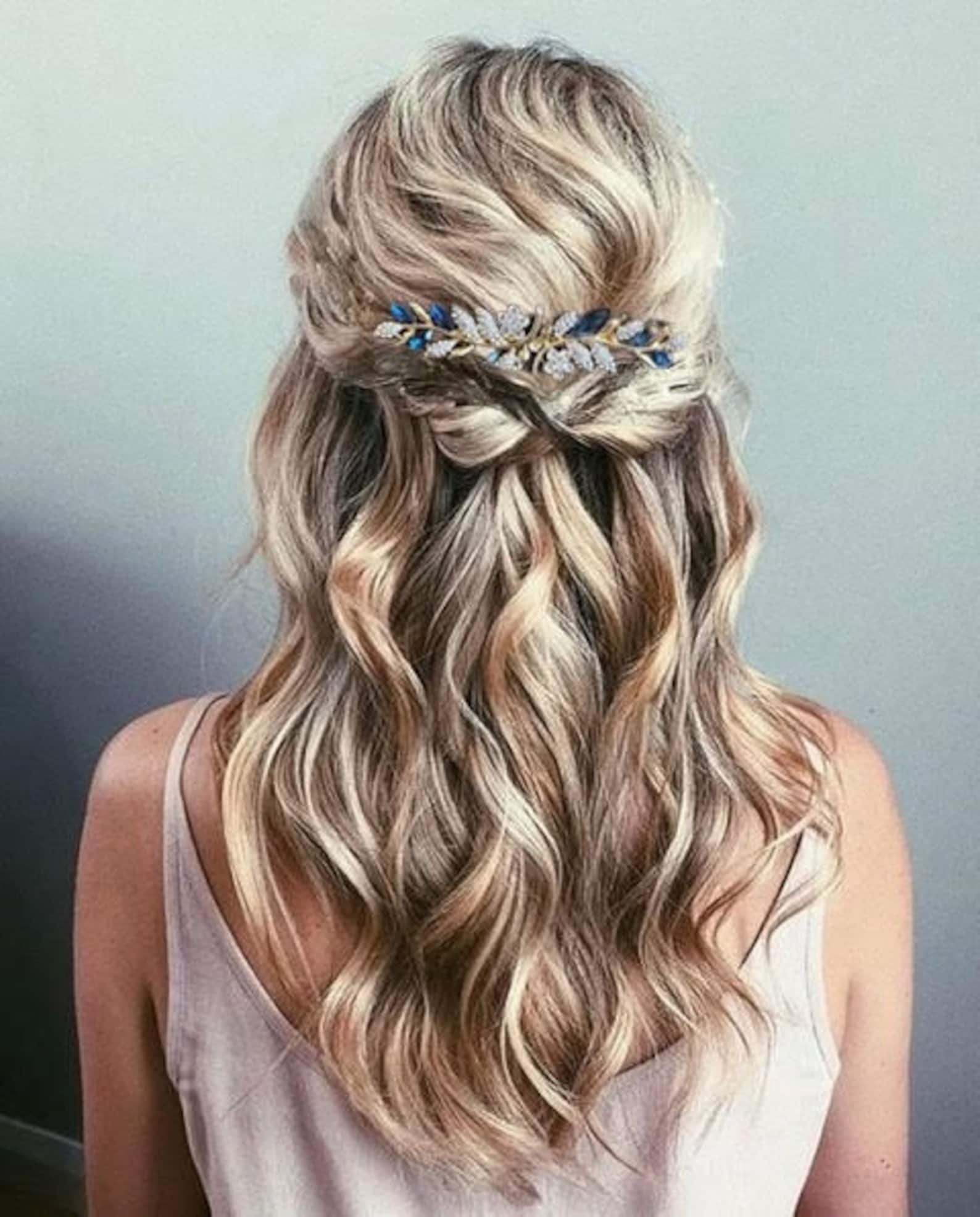 Blue Sapphire Hair Piece Crystal Hair Comb Floral Bridal Hair ...