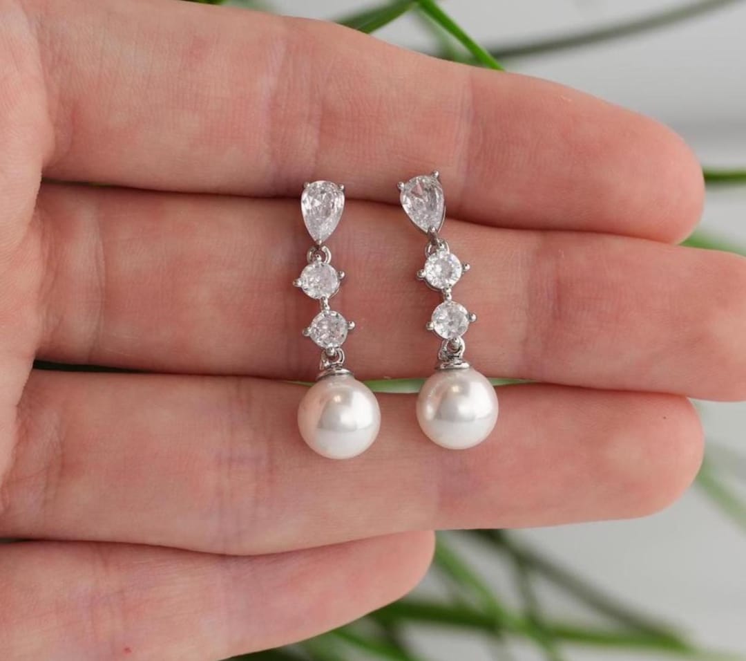 Bridal Earrings Pearl Wedding Earrings Pearl and Diamond Earrings Gold ...