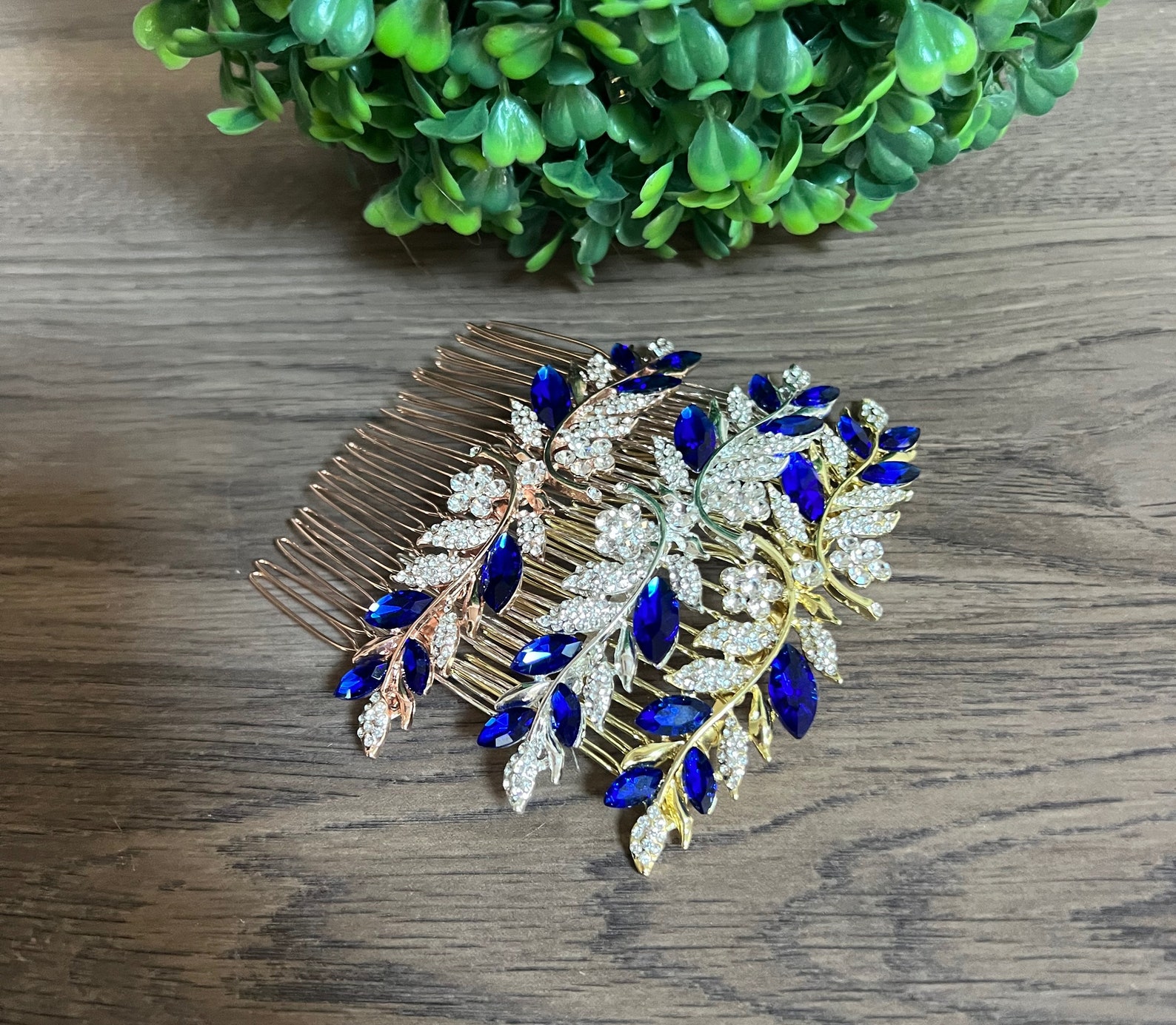 Blue Sapphire Hair Piece Crystal Hair Comb Floral Bridal Hair ...