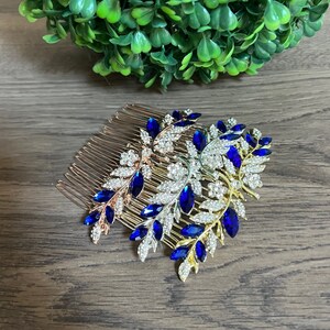 Blue Sapphire Hair Piece Crystal Hair Comb Floral Bridal Hair ...