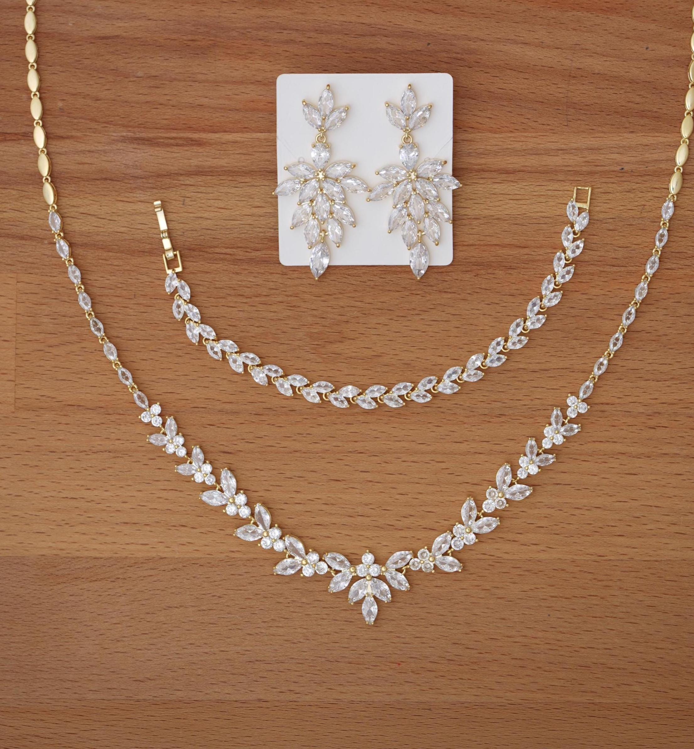 Wedding Necklace Set Gold Necklace Wedding Earrings Wedding Necklace ...