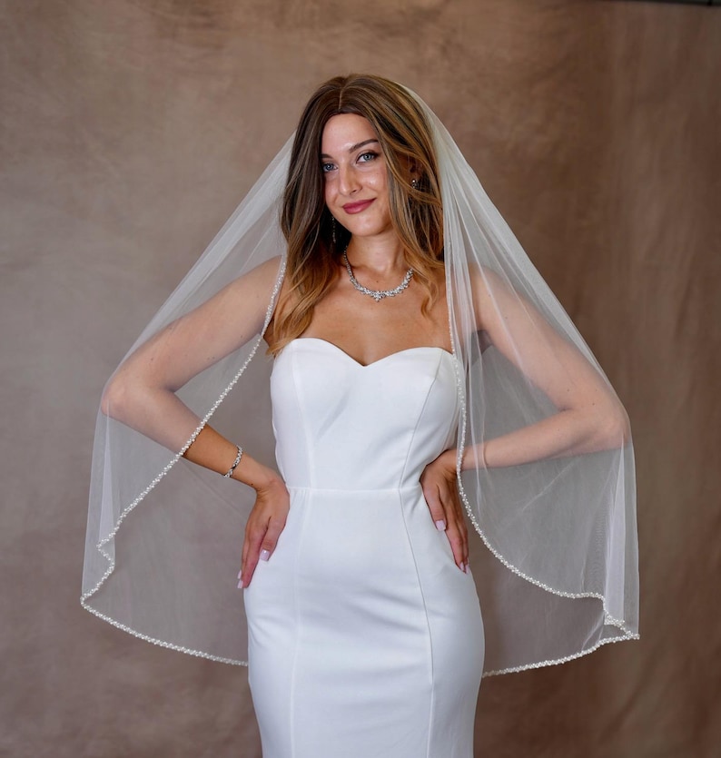 Beaded Veil Wedding Veil Beaded Veil Cathedral Veil Fingertip Veil ...