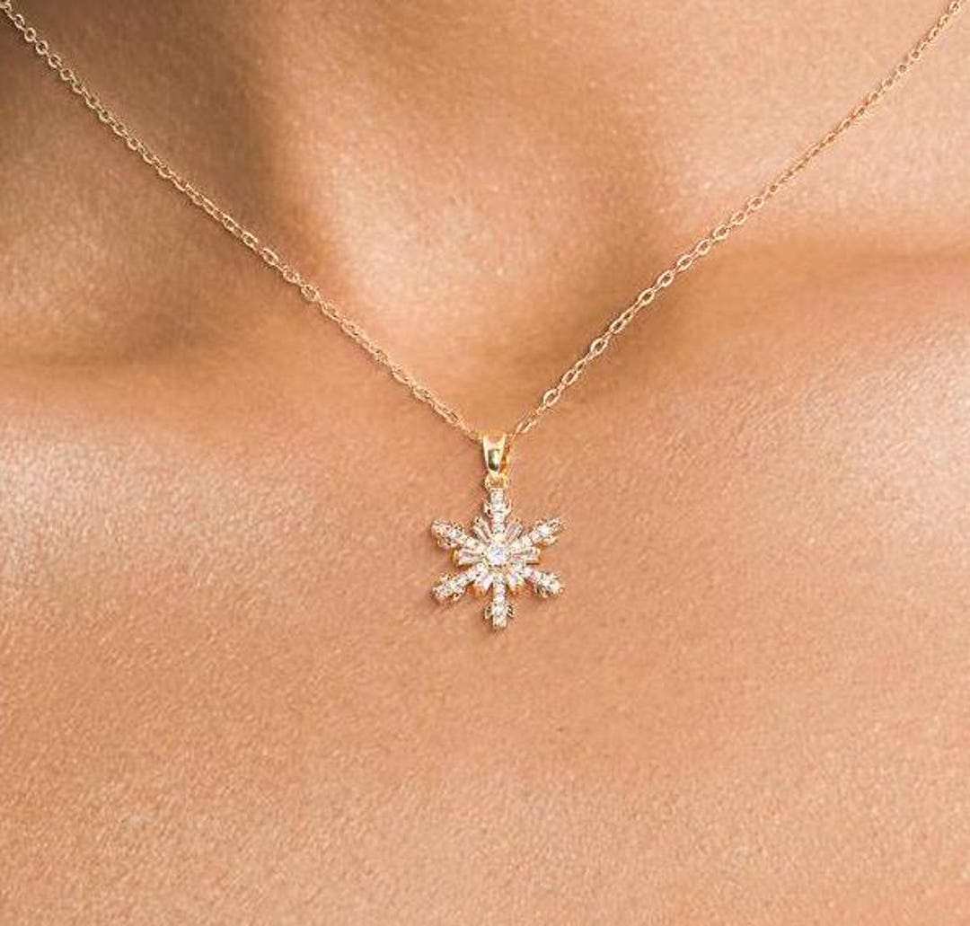 Snowflake Necklace Minimalist Necklace Diamond Necklace Delicate ...