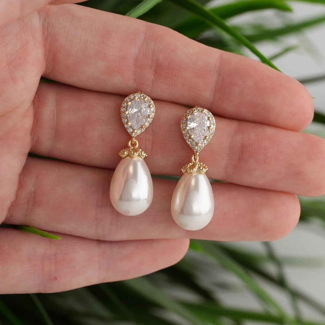 Pearl Earrings Gold Pearl Bridal Earrings Drop Wedding Earrings Pearl ...