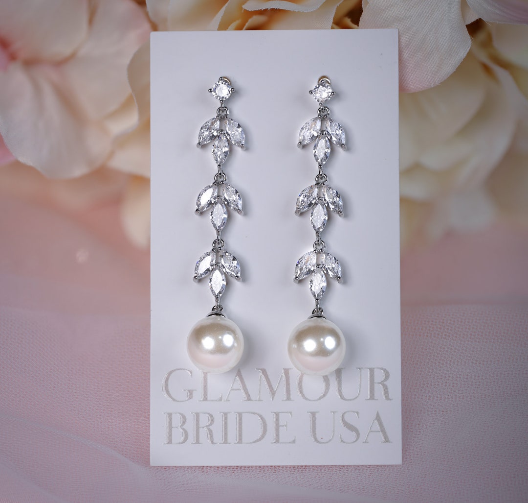 Pearl Bridal Earrings Drop Earrings Dangle Silver Wedding Earrings ...