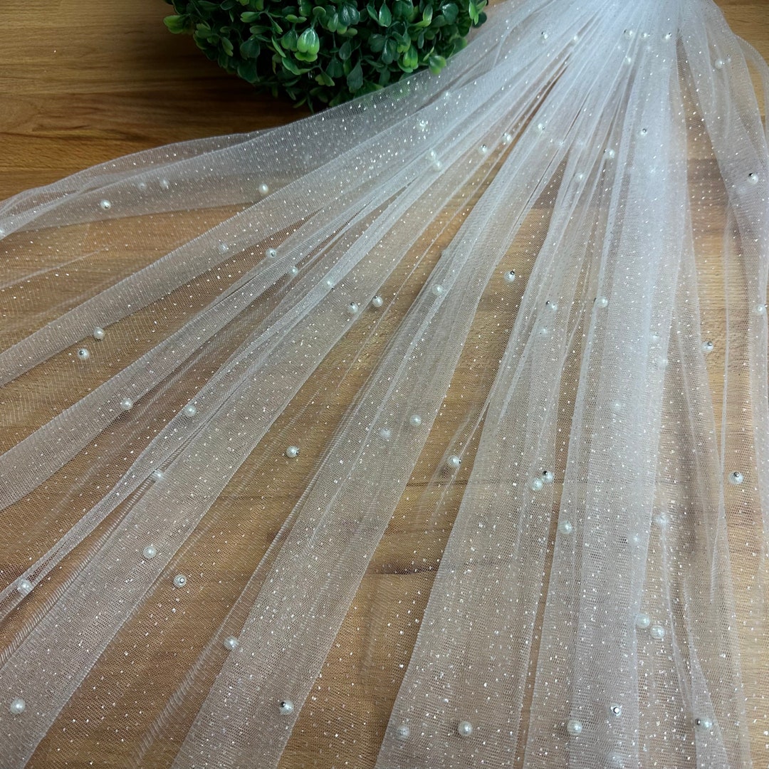Glitter Wedding Veil With Pearls Sparkling Veil Glitter Veil Cathedral ...