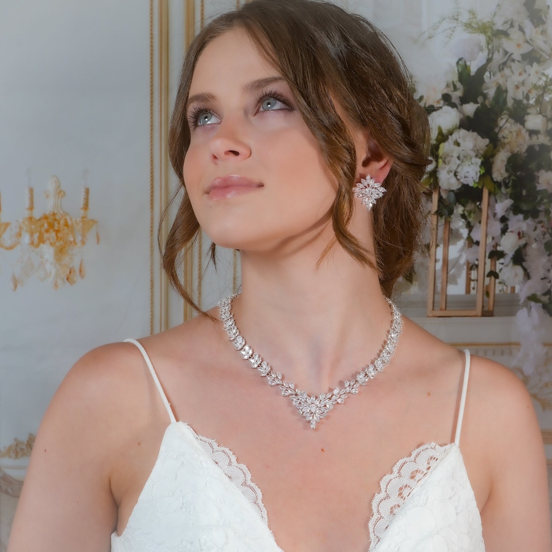 Bridal Necklace Set Silver Wedding Jewelry For Bride Silver Bridal Jewelry Crystal Bridal