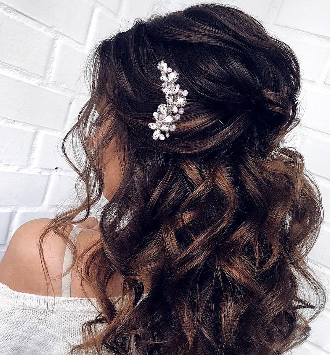 Crystal Bridal Hair Piece Side Crystal Hair Accessory Silver Wedding ...