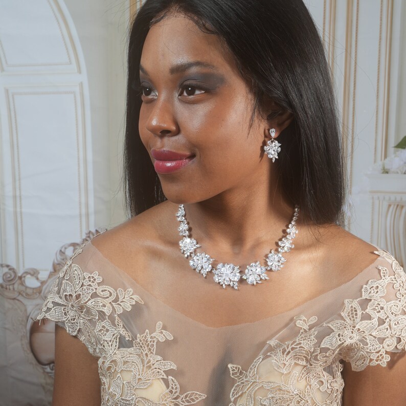 Crystal Necklace Set Bridal Necklace and Earrings Set Diamond - Etsy